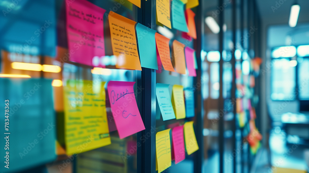 Sticky Note Post It Board Office. Business people meeting at office and ...