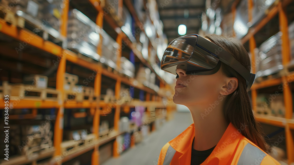 Illustrate a person using augmented reality glasses to navigate through ...