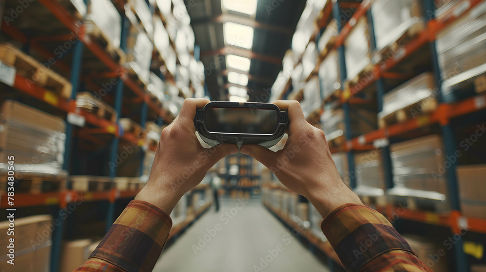 Illustrate a person using augmented reality glasses to navigate through ...