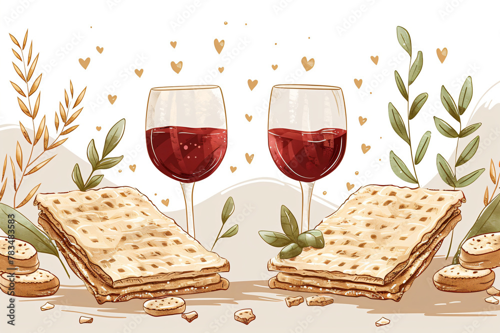 Matzah and red kosher wine on beige background. Passover celebration ...