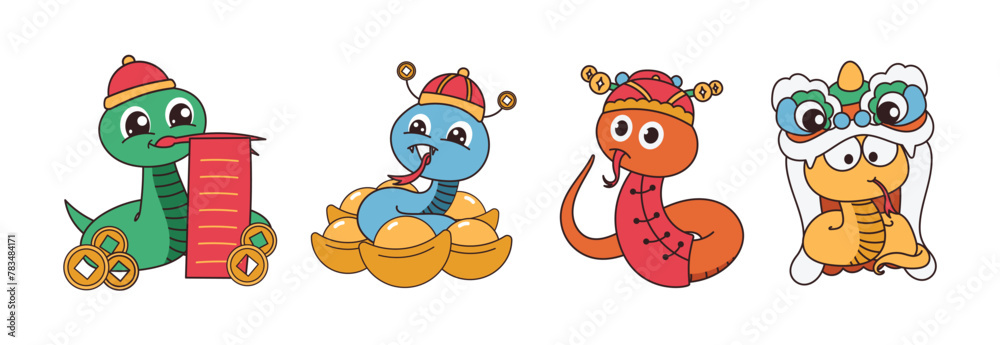 Cute funny snakes element vector set. Chinese new year symbol, happy ...