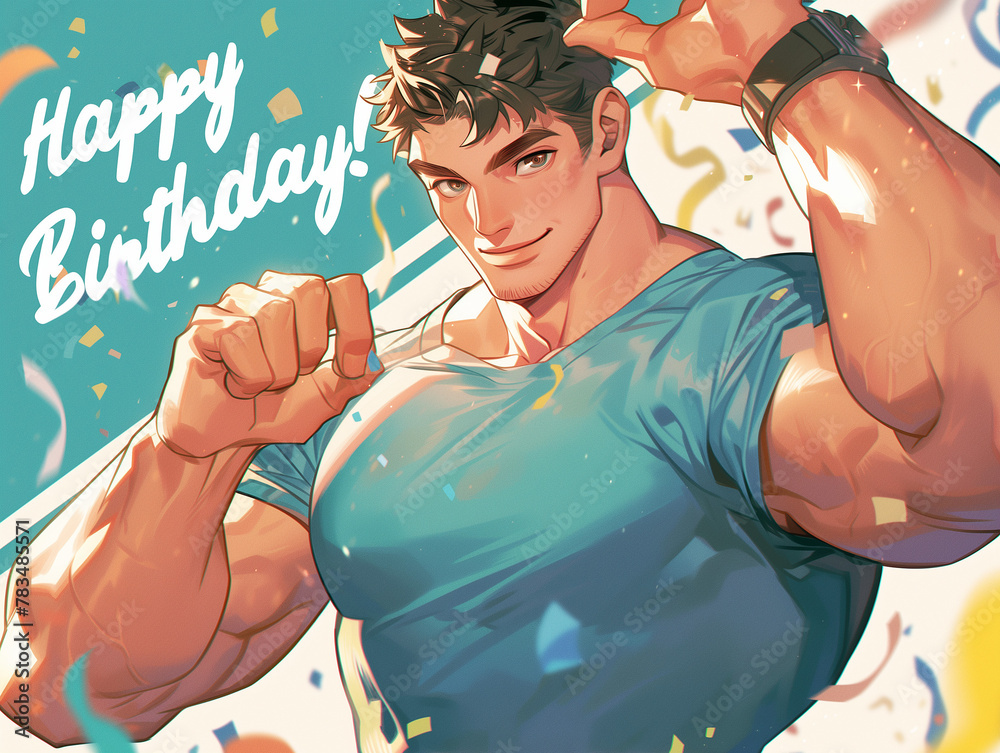 Happy birthday, muscular man, handsome guy, anime, celebration ...