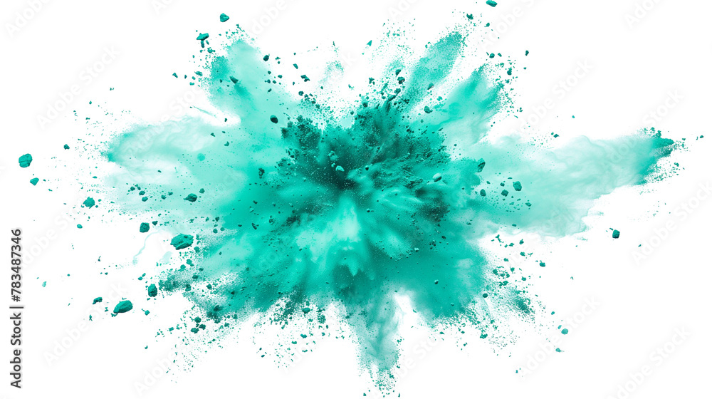 Colorful turquoise blue powder explosion on a transparent background ...
