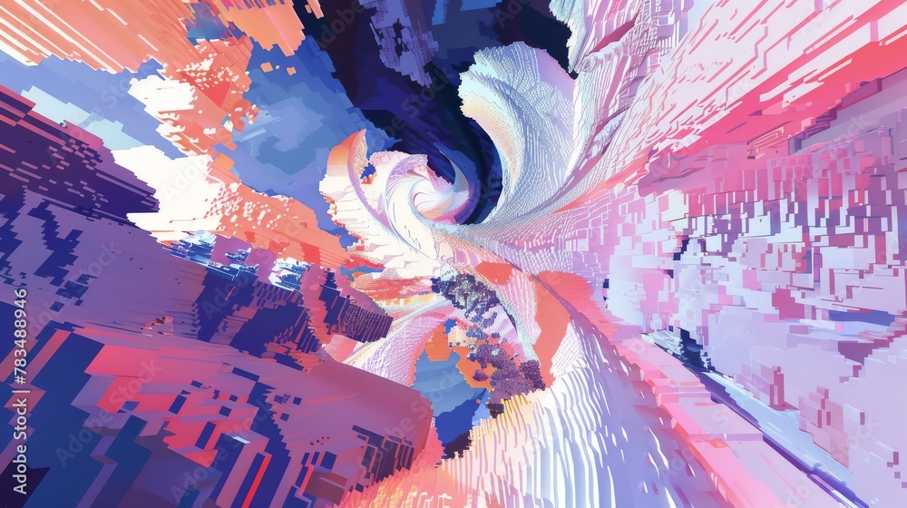 Illustrate Worms-eye view Exploring lifes journey in a pixel art style ...