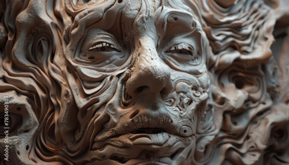Craft a clay sculpture of a mind trapped in a maze of thoughts ...