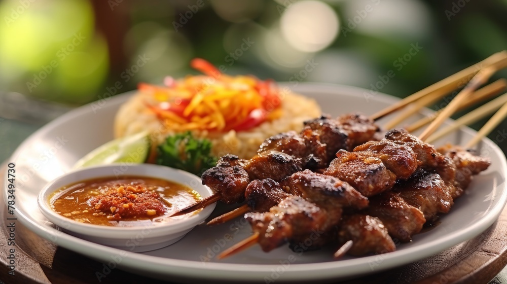 mutton satay beef chicken meat with peanut sauce and soy sauce grilled ...