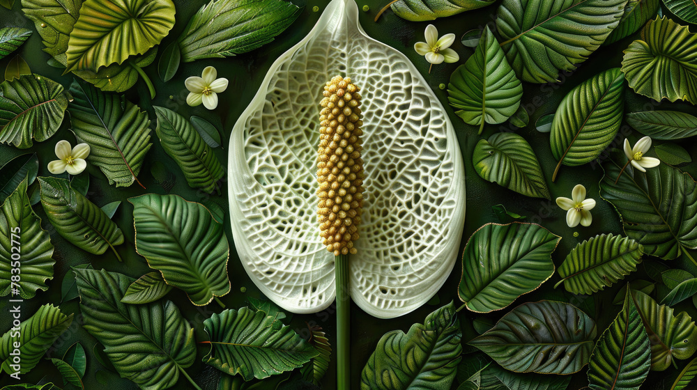 Minimalist Cartoon Illustration of a Tiny Peace Lily in a Tropical ...