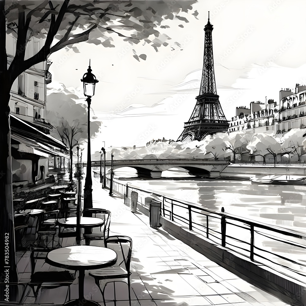 line drawing of paris black and white brush black detail city streets ...