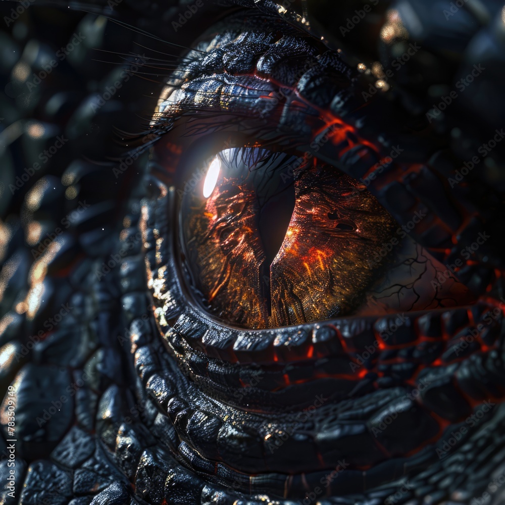 AI-generated majestic dinosaurs in a prehistoric landscape. Eye close ...