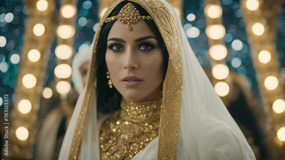 anamorphic shot of a mysterious Arabian princess with black hair dark ...