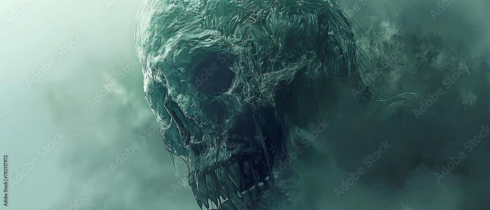 Male monster, hideous and eerie, with gouges in his eyes that resemble ...