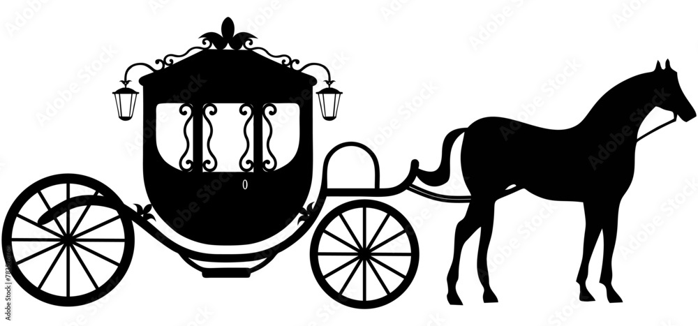 Silhouette of carriage - cinderella cariage - carriage with horse Stock ...