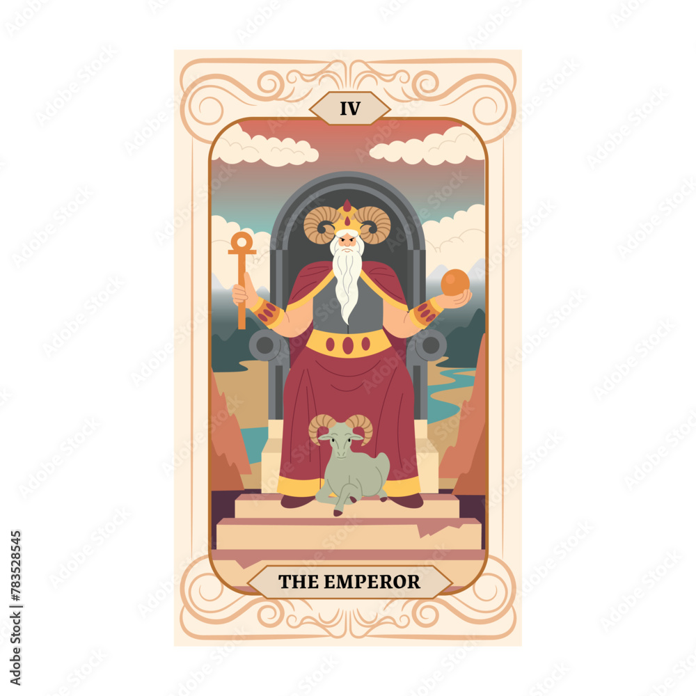 Major Arcana tarot card design. Hand drawn cartoon flat style. THE EMPEROR Stock Vector | Adobe ...