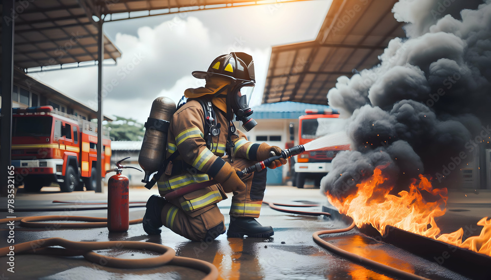 Authentic photo of firefighter training in real live fire scenarios ...