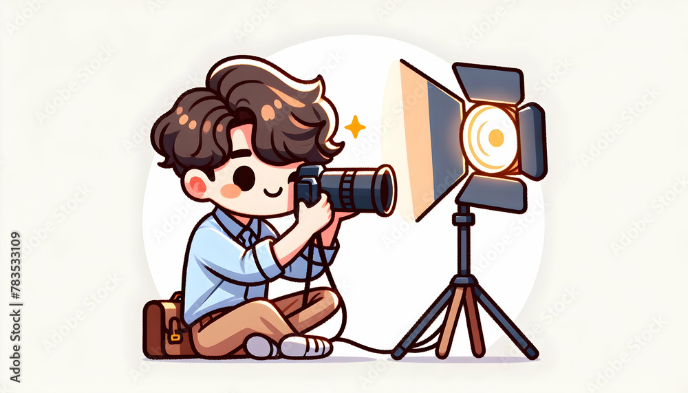 Busy Portrait Photographer Adjusting Lighting for Studio Session in ...