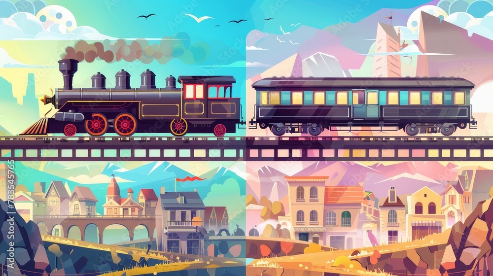 Modern landing pages with cartoon illustration of city landscape and ...