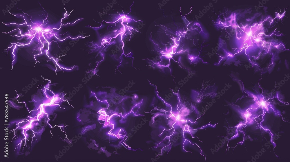 An animation of a thunderbolt strike. Purple lightning, electric power ...