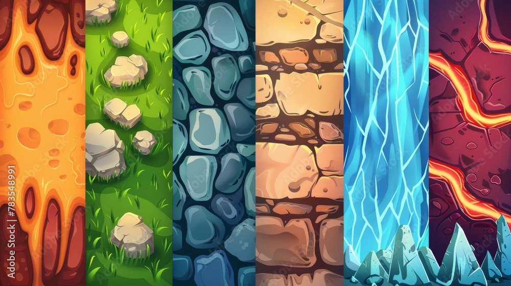 Detailed seamless ground layers for game level interfaces. Illustration ...