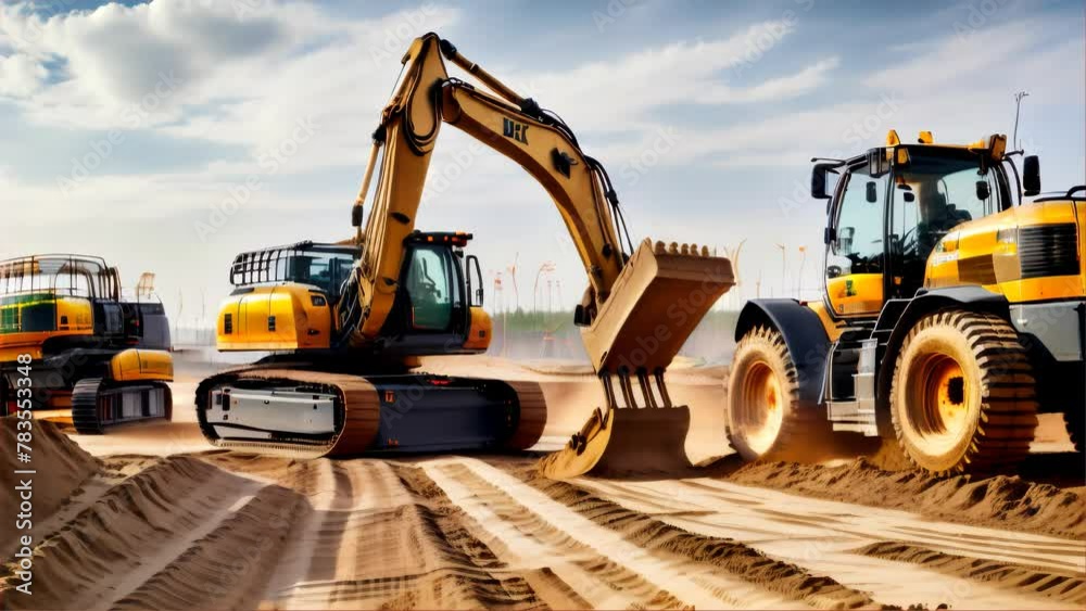 This stock image captures the dynamic action of heavy construction ...