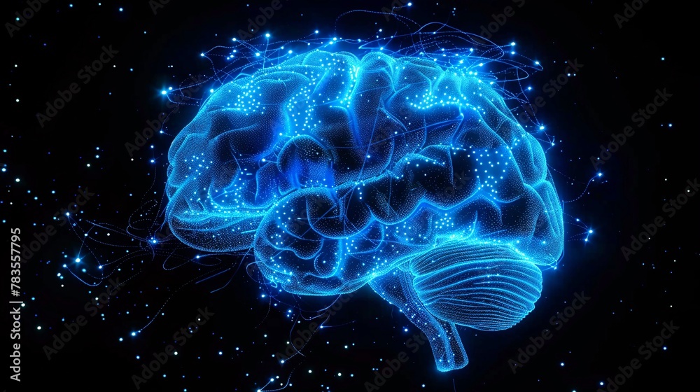 A 3D model of a human brain composed of glowing neural networks ...