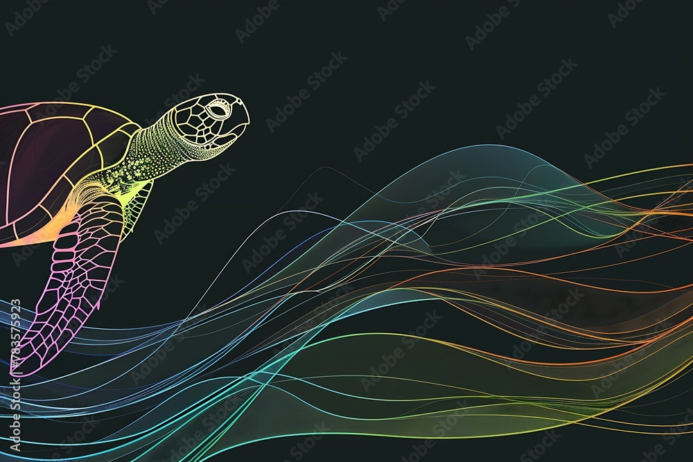 minimalistic sea turtle tortoise silhouette digital drawning with one ...