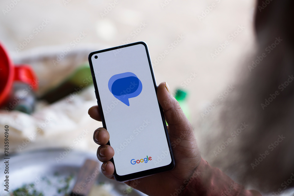 Dhaka, Bangladesh- 13 Apr 2024: Google messages logo is displayed on smartphone. Stock Photo ...