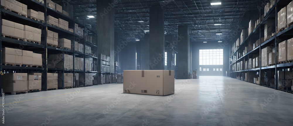 A detailed depiction of a warehouse with thick layers of paint ...