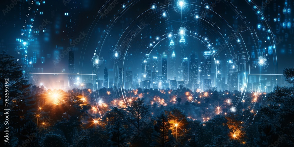 Imaginative visual of smart digital city with globalization abstract ...