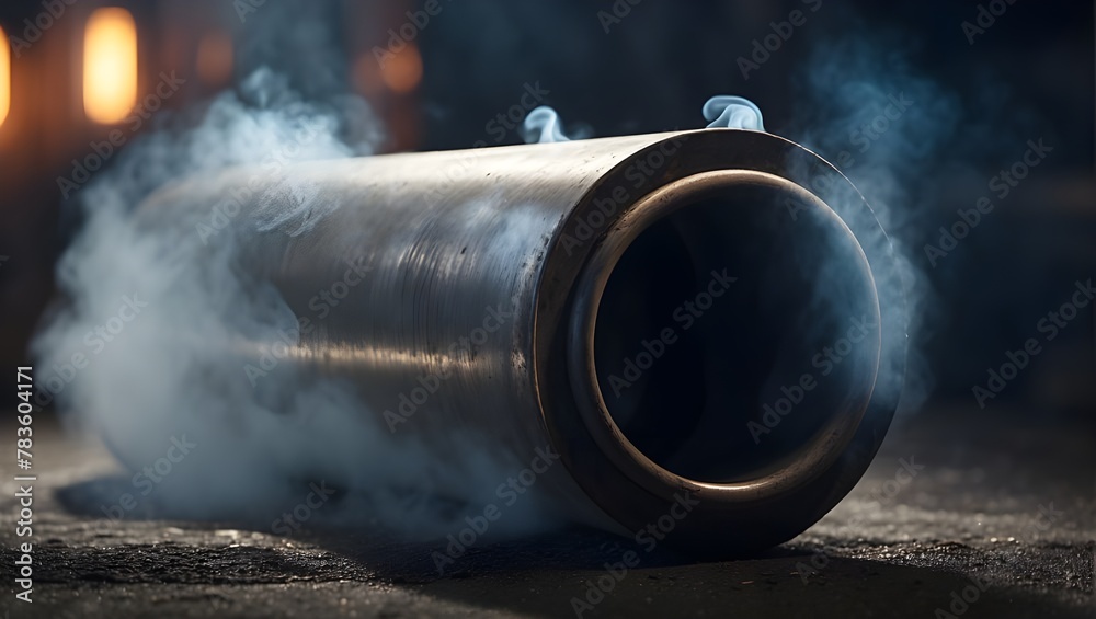 "Render a close-up image of a car exhaust pipe emitting thick smoke ...