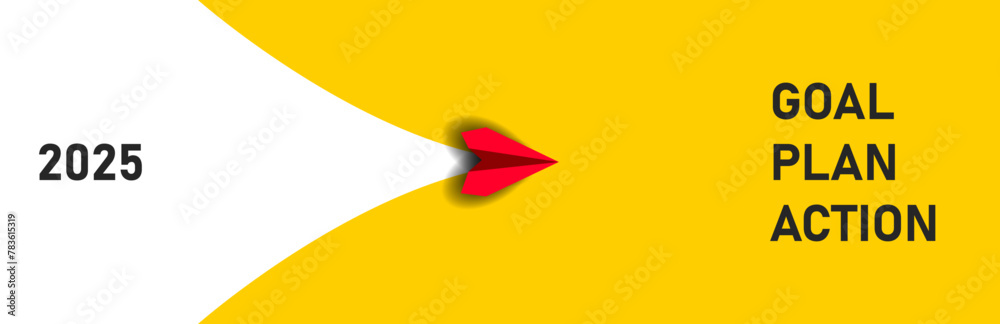 2025 NEW YEAR. Red plane going towards target, plan, action.2025 annual ...