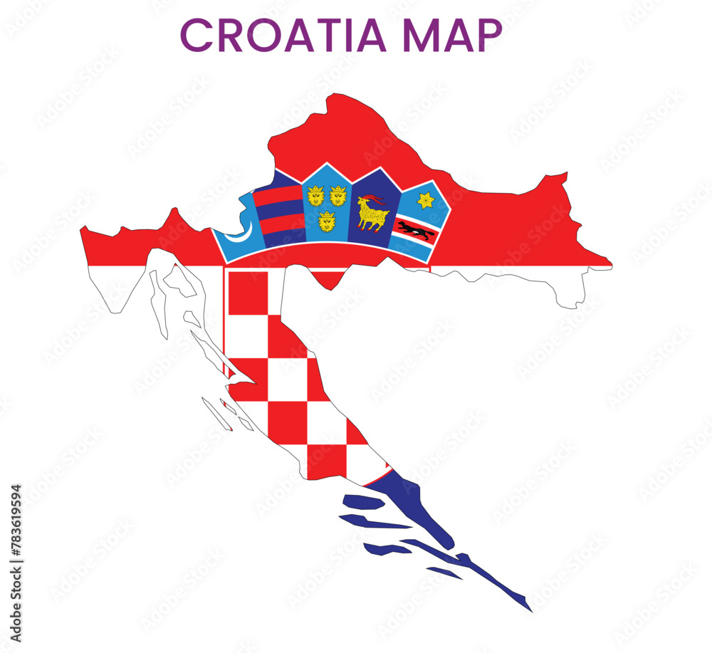 Vetor de High detailed map of Croatia. Outline map of Croatia. Europe ...