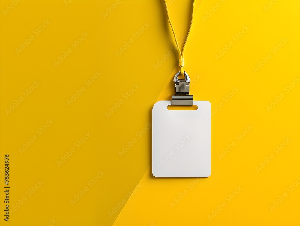 Blank ID badge on yellow background. Simple and minimalist design ...