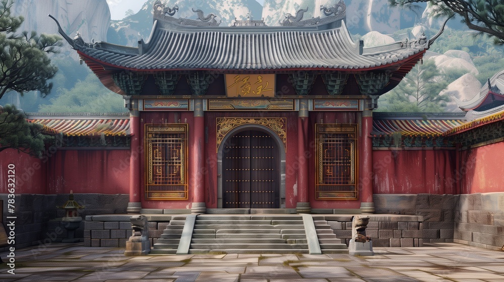 AI generated illustration of a Shaolin temple, an iconic martial arts ...