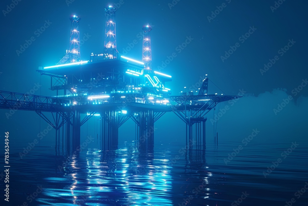 Luminous Offshore Oil Rig: Energy Industry's Future., gas platform. oil ...