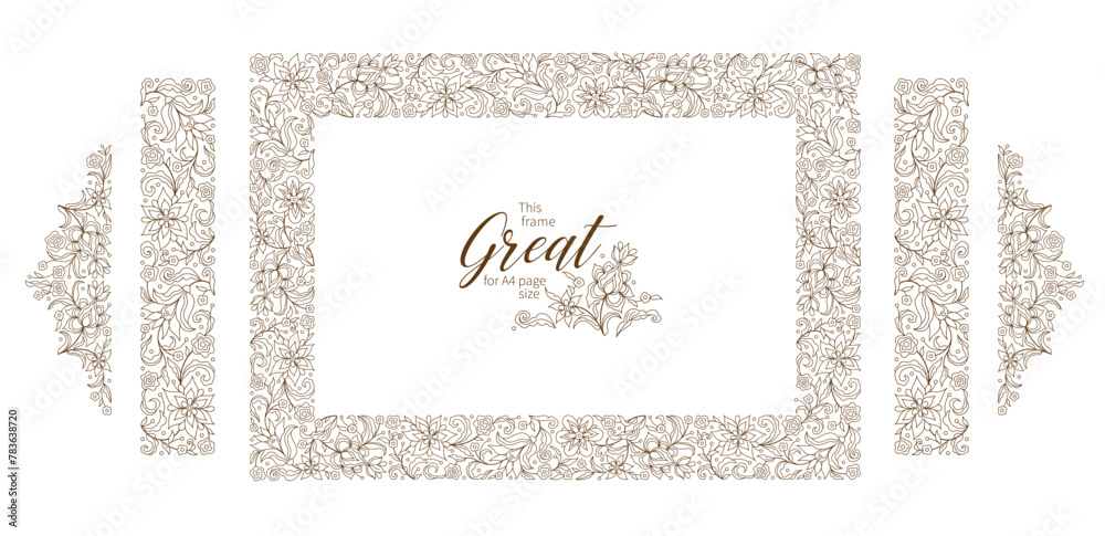 Vector floral frame, vignette, border, card design template. Elements ...