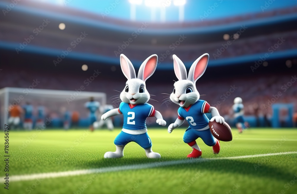 Cartoon hares are playing American football at the stadium. The 2024 ...