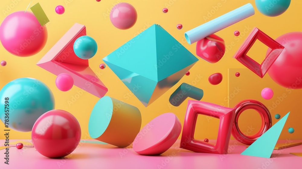 Vibrant and dynamic flying shapes in a psychedelic design 3d style isolated flying objects ...