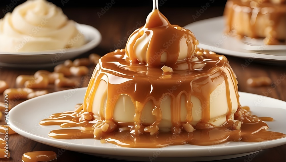 A smooth caramel sauce drizzle is applied with skill as the finishing ...