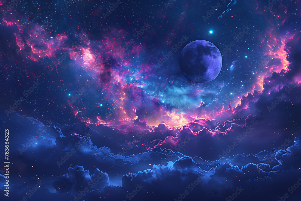 Vibrant digital rendering of deep space featuring a mesmerizing nebula ...