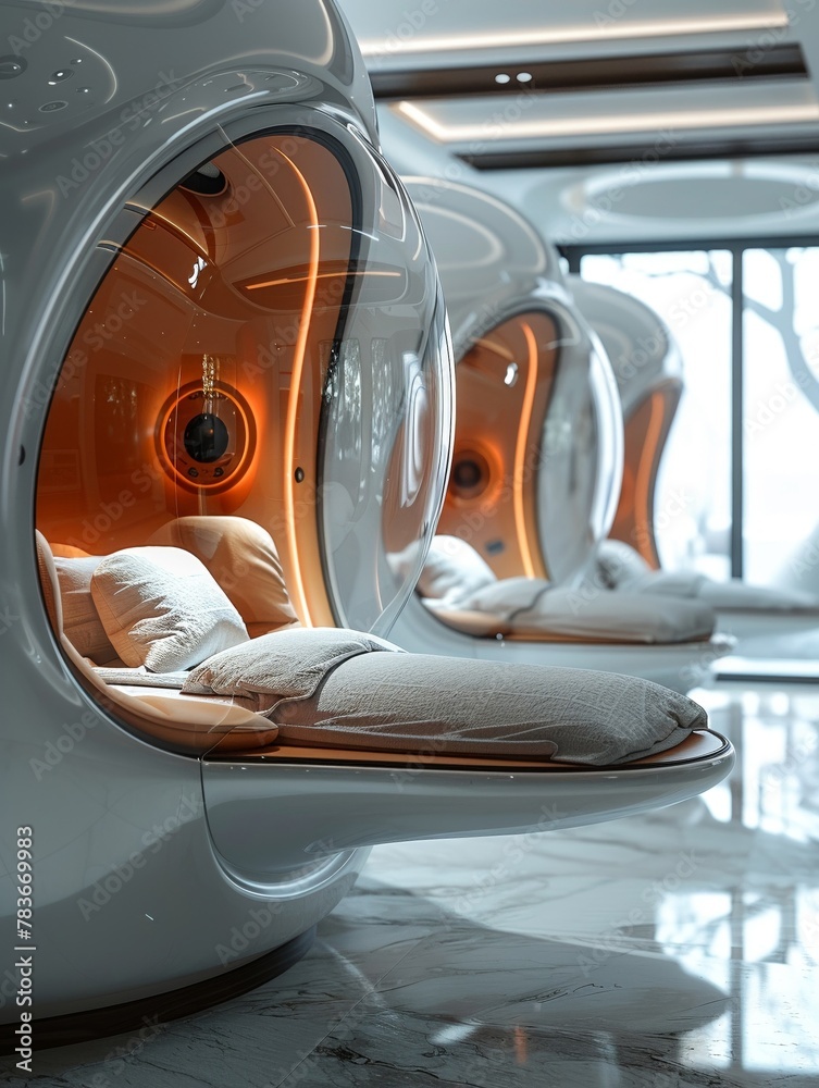 Futuristic healing pods, regenerative technology, rapid recovery ...