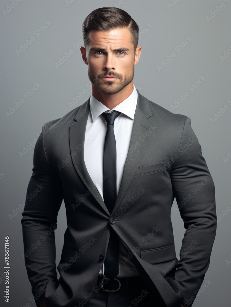 muscular handsome man standing sideways, 30 years old, short hair, in a ...