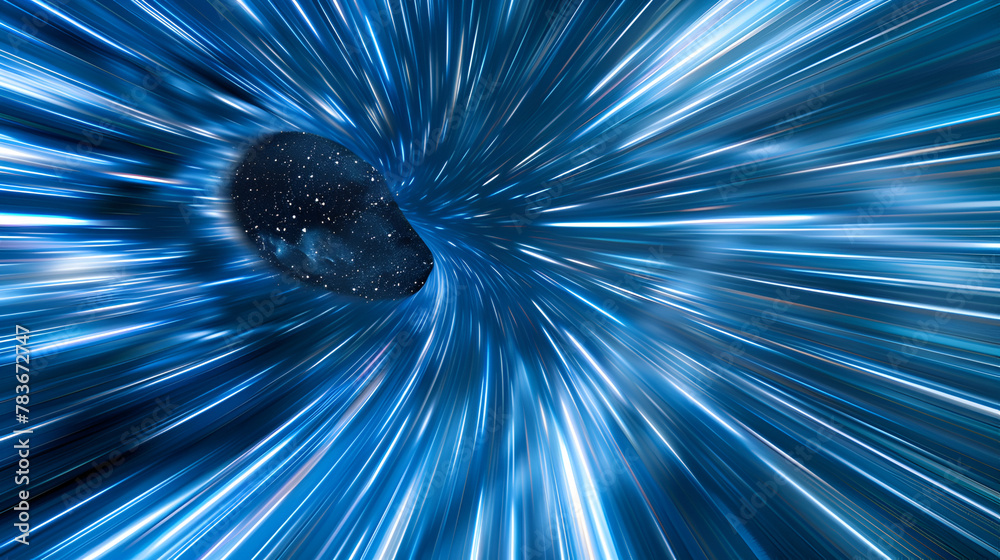 Abstract of warp or hyperspace motion in blue star trail ,Panorama ...