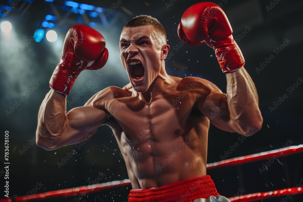 handsome, very short-haired, male boxer, defeated his opponent ...