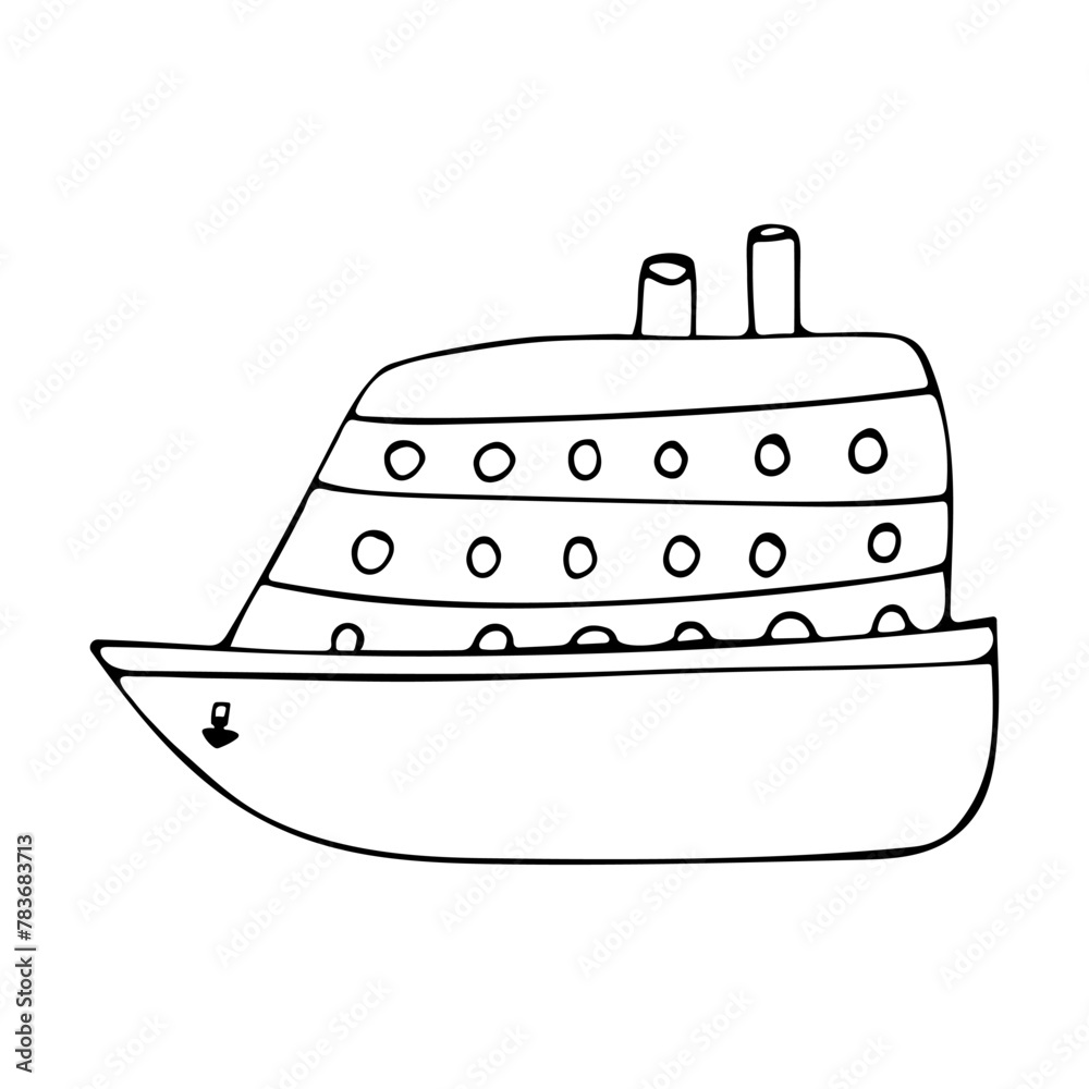 Cute cruise ship drawing for summer holidays and sea travel. Water ...