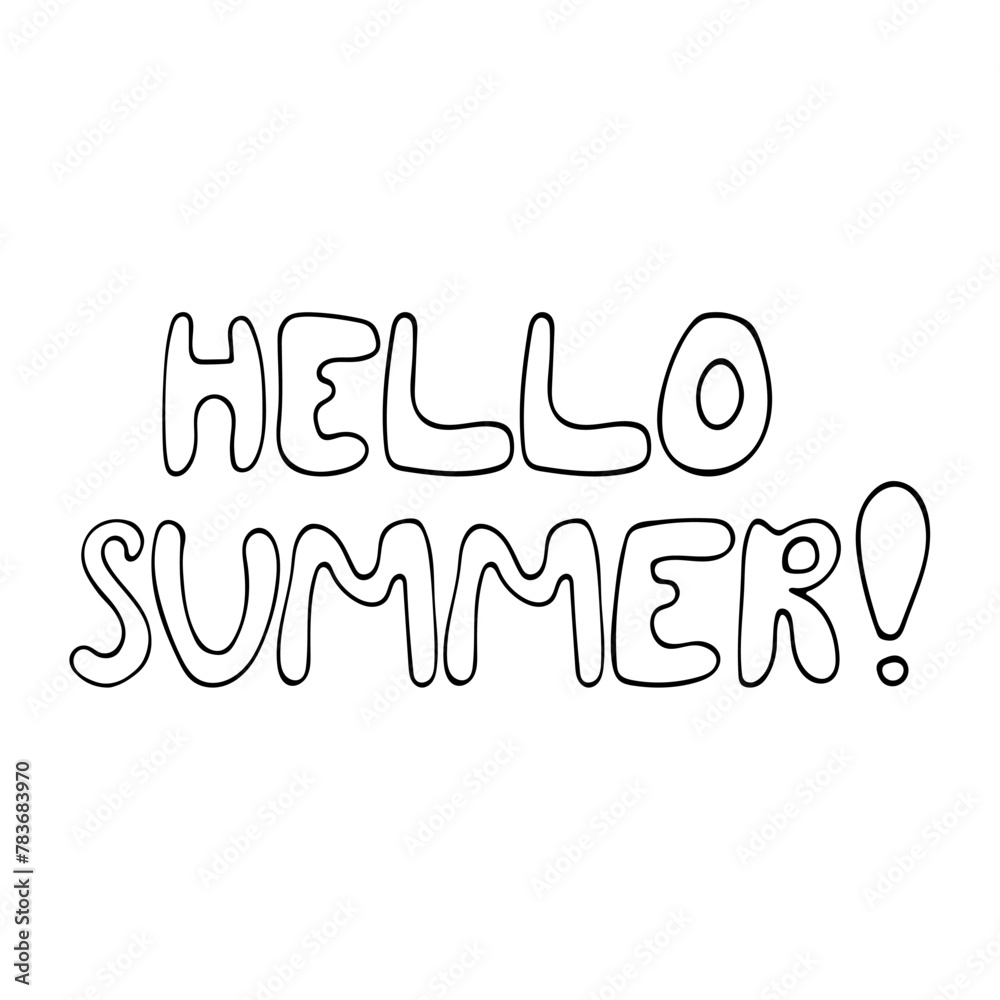Decorative contour phrase Hello summer. Text in doodle style for summer ...