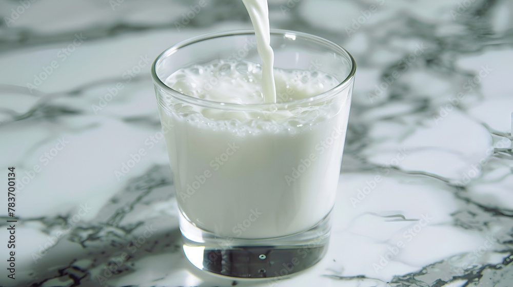 The fresh milk contained in a carafe is poured into a glass ,Pouring a ...