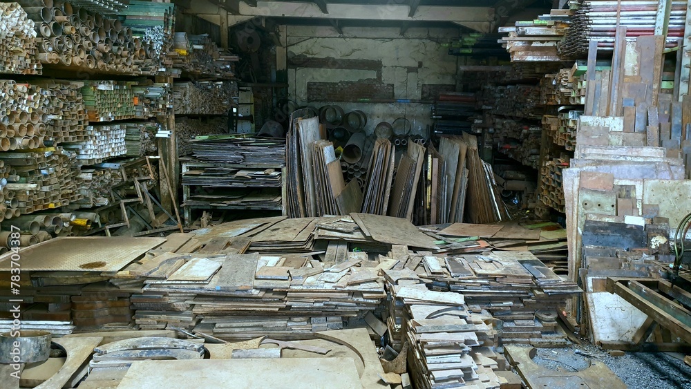 Racks full of rusty iron steel in warehouse heavy industry Stock Photo ...