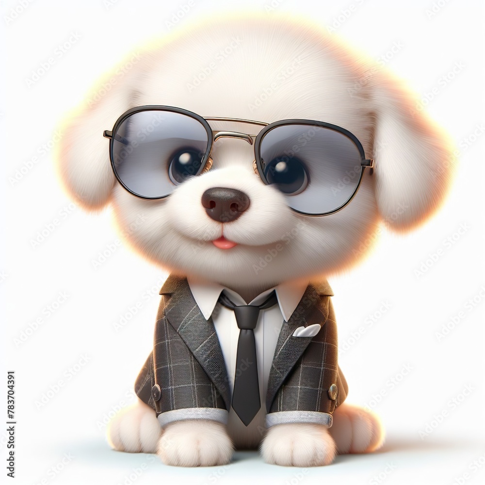 of a cute puppy wearing suit and cool fashion eyeglasses , funny, happy ...