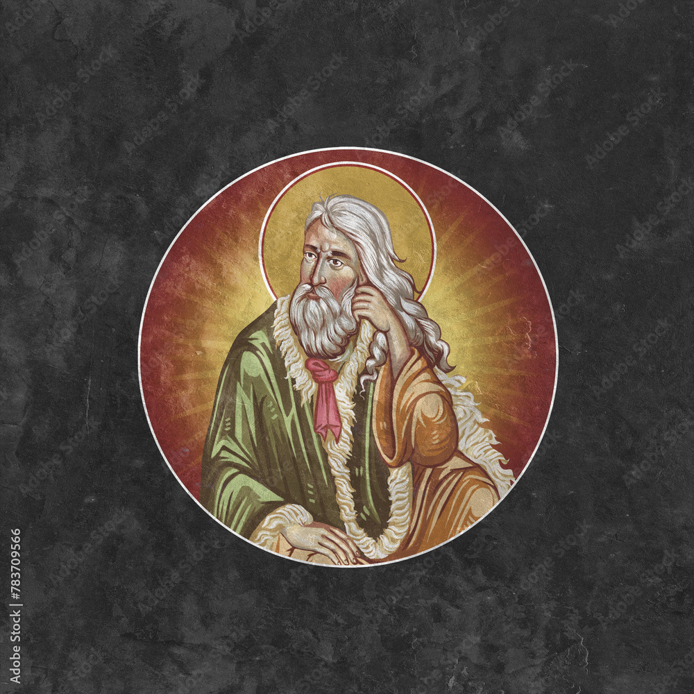 Christian traditional image of Prophet saint Elijah. Religious round ...