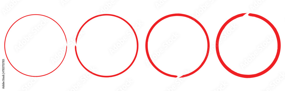Hand drawn red circle brush sketch set. Grunge doodle scribble round ...